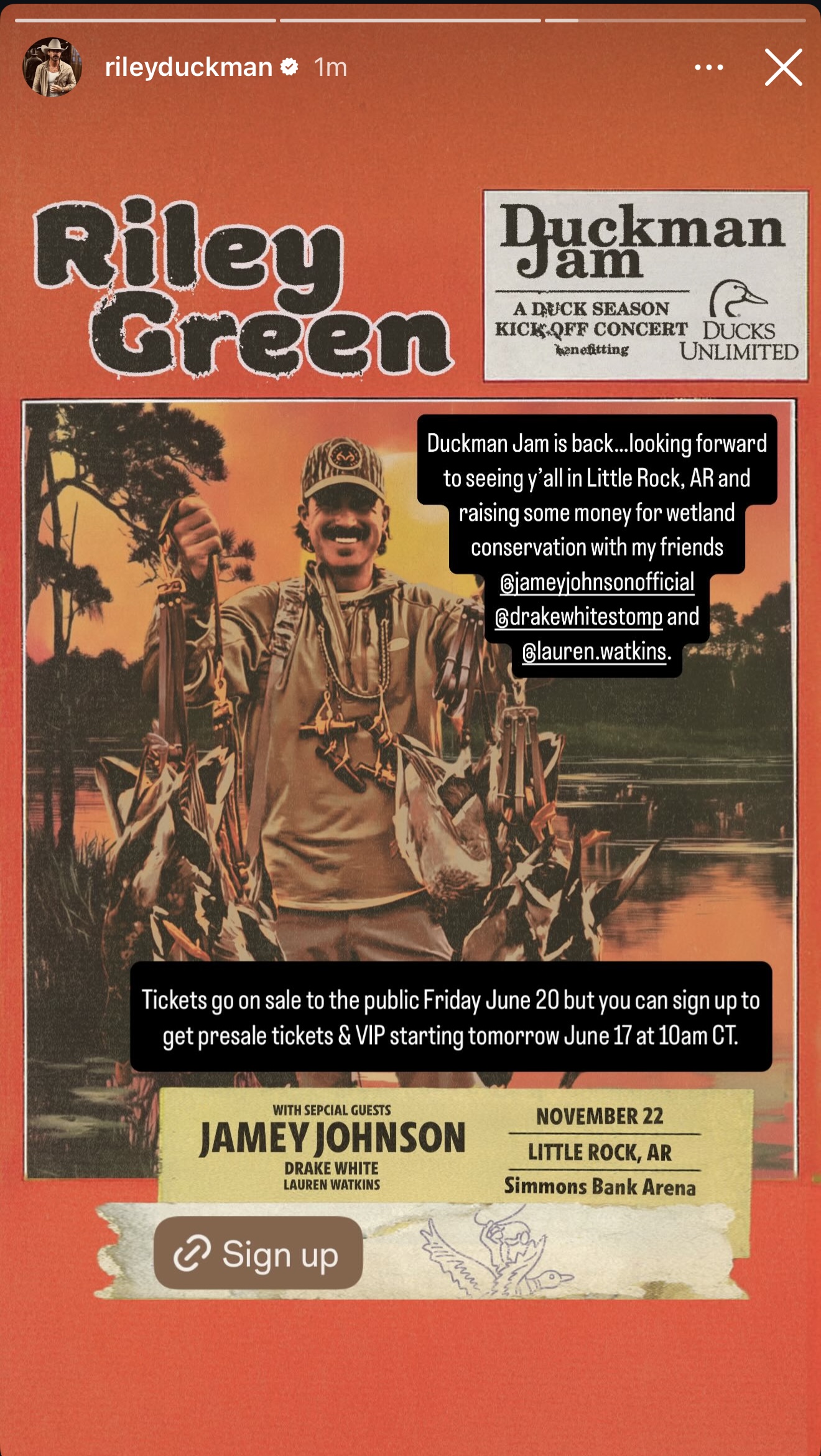 Riley Green Announces 2025 Duckman Jam Benefit Concert With Jamey ...